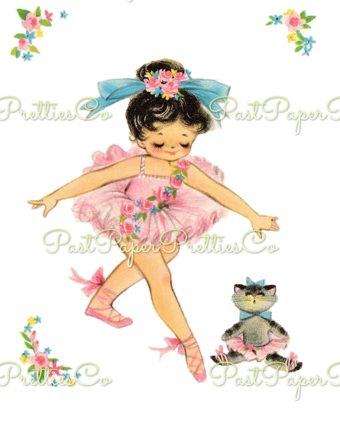 Vintage Printable Little Girl Ballerina Birthday Card Collage - Etsy