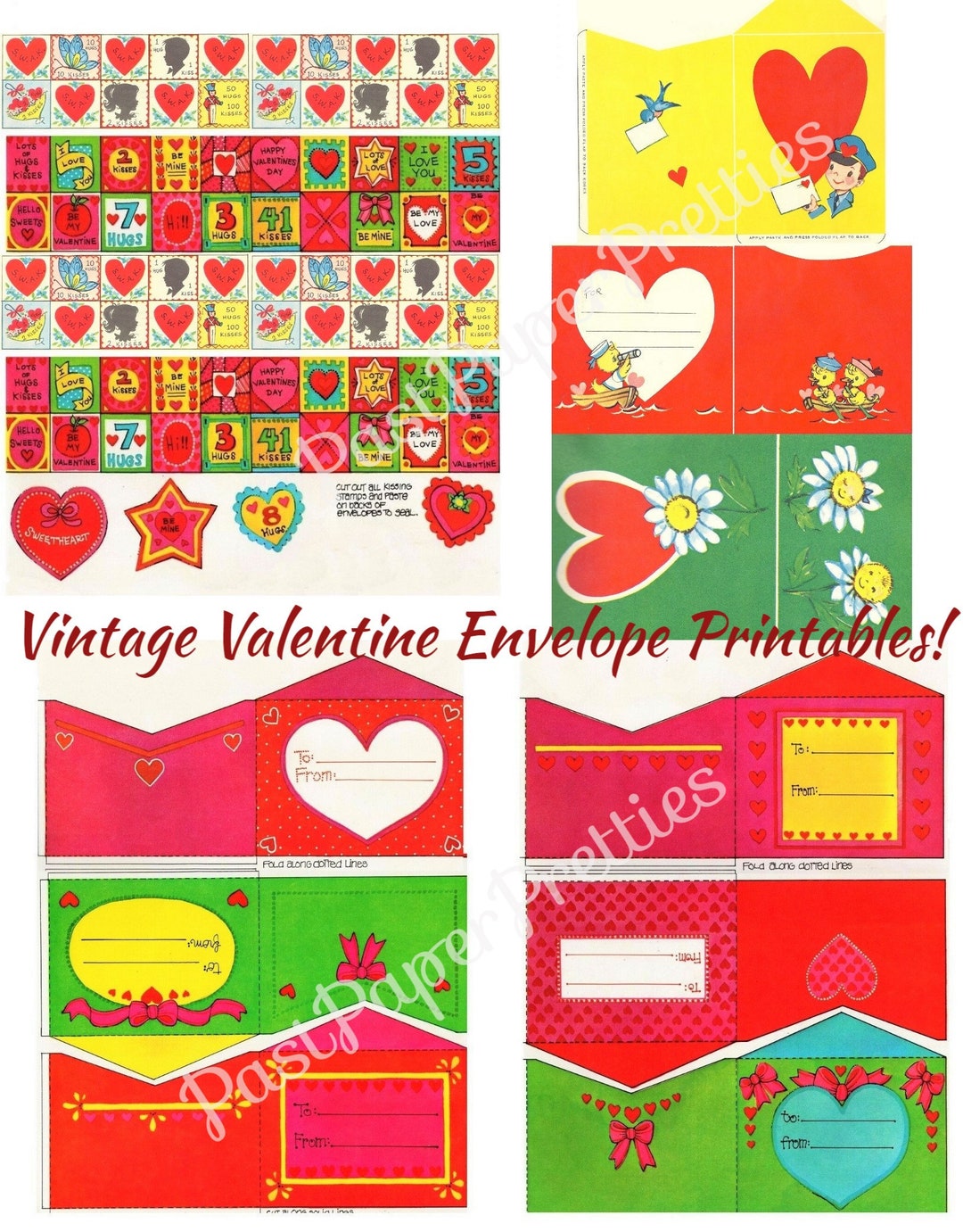 Vintage Printable Retro Valentines Envelopes and Kissing Stamps Seals ...
