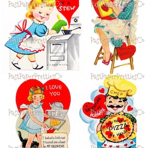 48 Vintage Cooking Valentines Day Cards Cute Chefs Bakers Baking ...