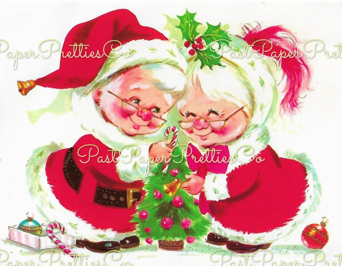 Vintage Printable Christmas Cards Mr and Mrs Santa Claus - Etsy
