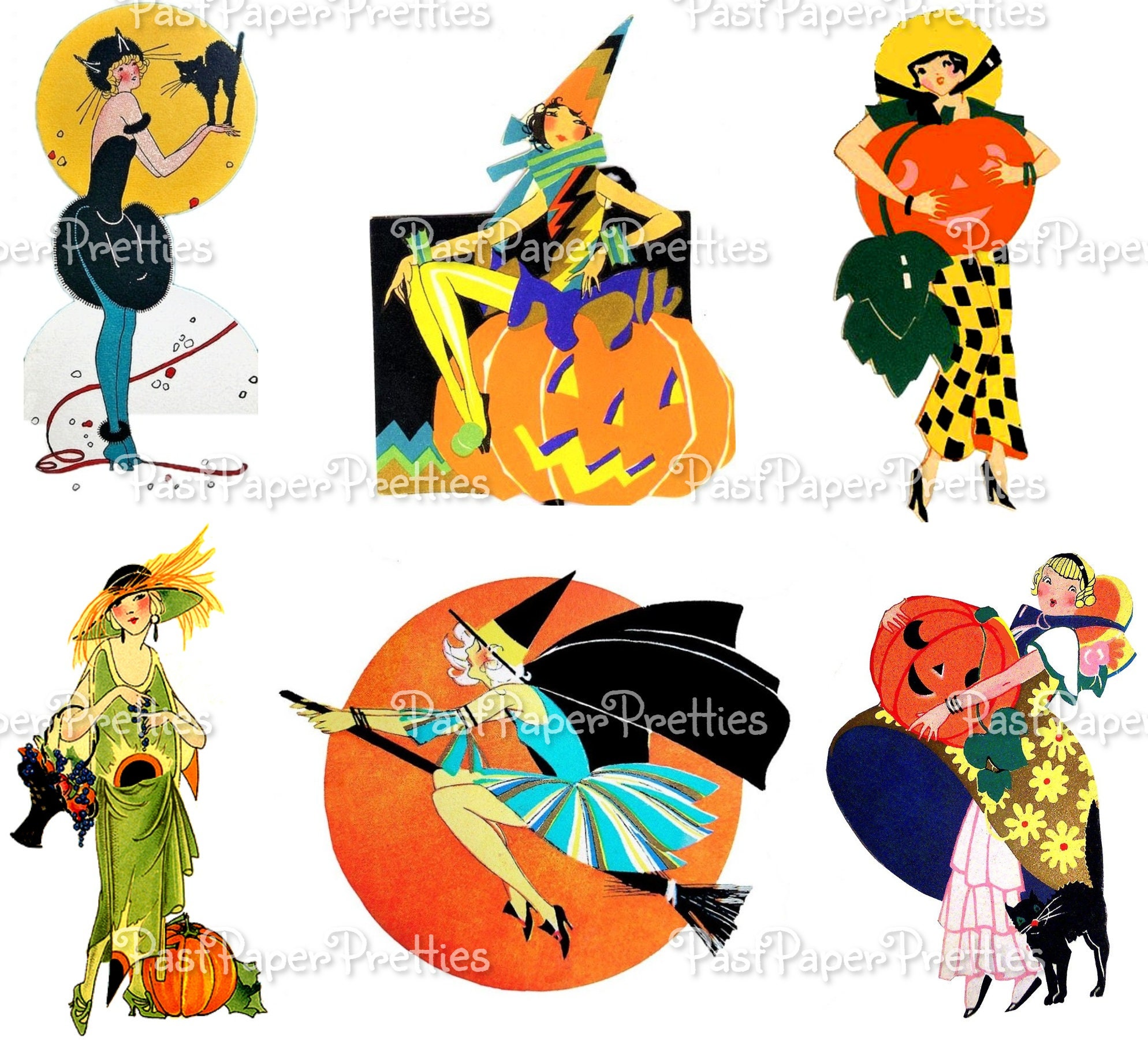 Vintage Art Deco Halloween Flapper Ladies Images Printable Collage ...