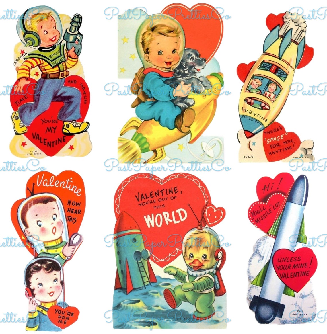 Vintage Outer Space Valentines Rocketship Astronaut Aliens Boys Girls ...