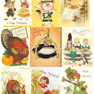 Vintage Printable Retro Thanksgiving Collage Sheets Cute Turkeys ...