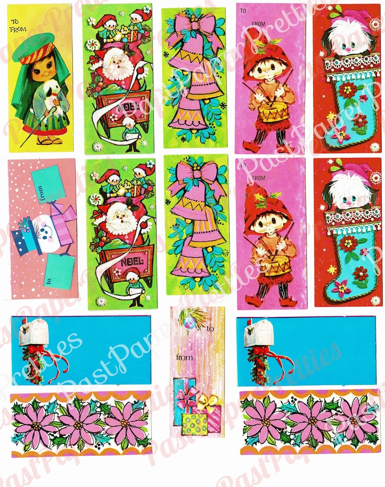Vintage Printable Retro '70s Christmas Present Gift Tags Collage ...