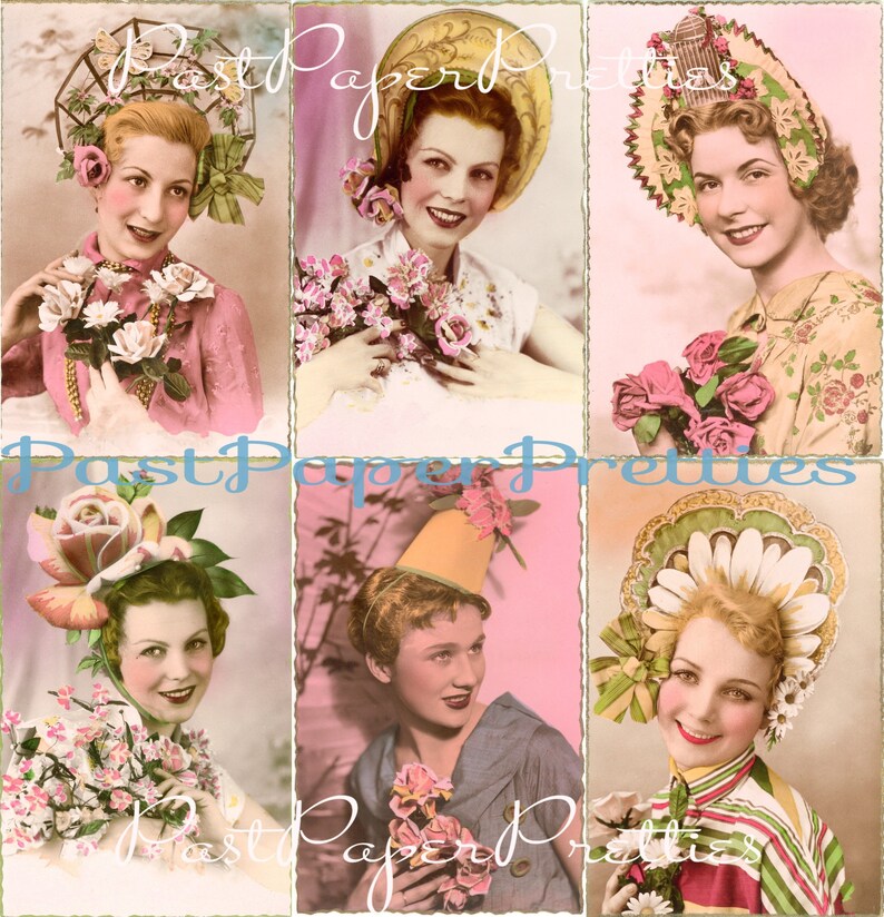 Vintage Printable 1930s Beauties With Hats Colorized Postcard - Etsy