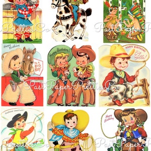 Vintage Printable Cowboy Cowgirl Happy Birthday Collage Sheets Retro ...