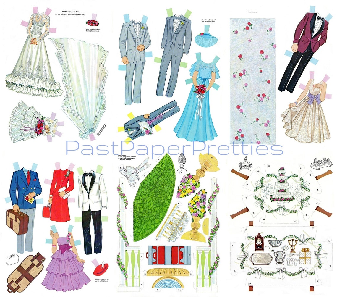 Vintage Paper Dolls Bride and Groom Retro 1981 Printable Playset PDF ...