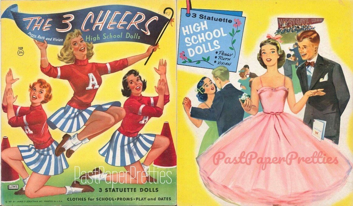 Vintage Paper Dolls the Three Cheers High School Dolls C. 1957 - Etsy