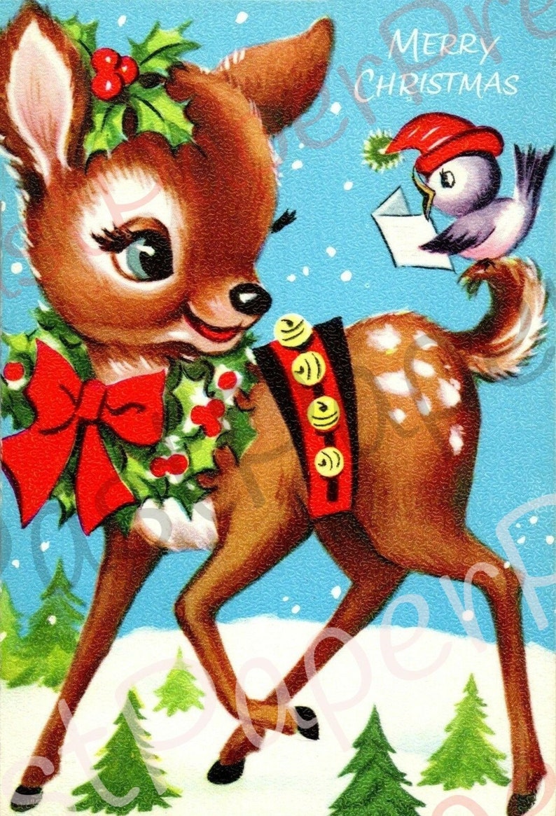 Vintage Printable Christmas Retro Reindeer Collage Sheet & | Etsy