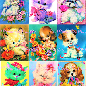 Vintage Printable Greeting Cards Retro 70s Big Eyed Animals Collage ...
