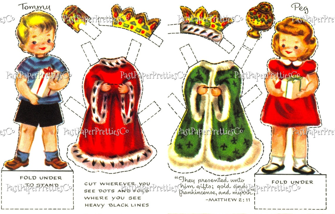 Vintage Christmas Paper Dolls School Children Nativity Christmas Play ...