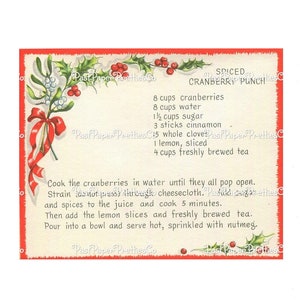 Vintage Printable Christmas Recipe Cards Mid Century Holiday Dishes C ...