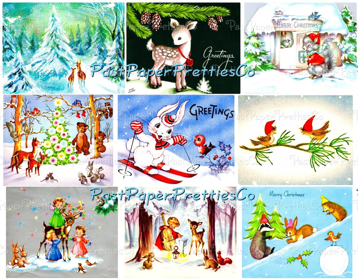 Vintage Printable Christmas Forest Friends Card 108 Images Collage ...