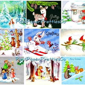 Vintage Printable Christmas Forest Friends Card 108 Images Collage ...