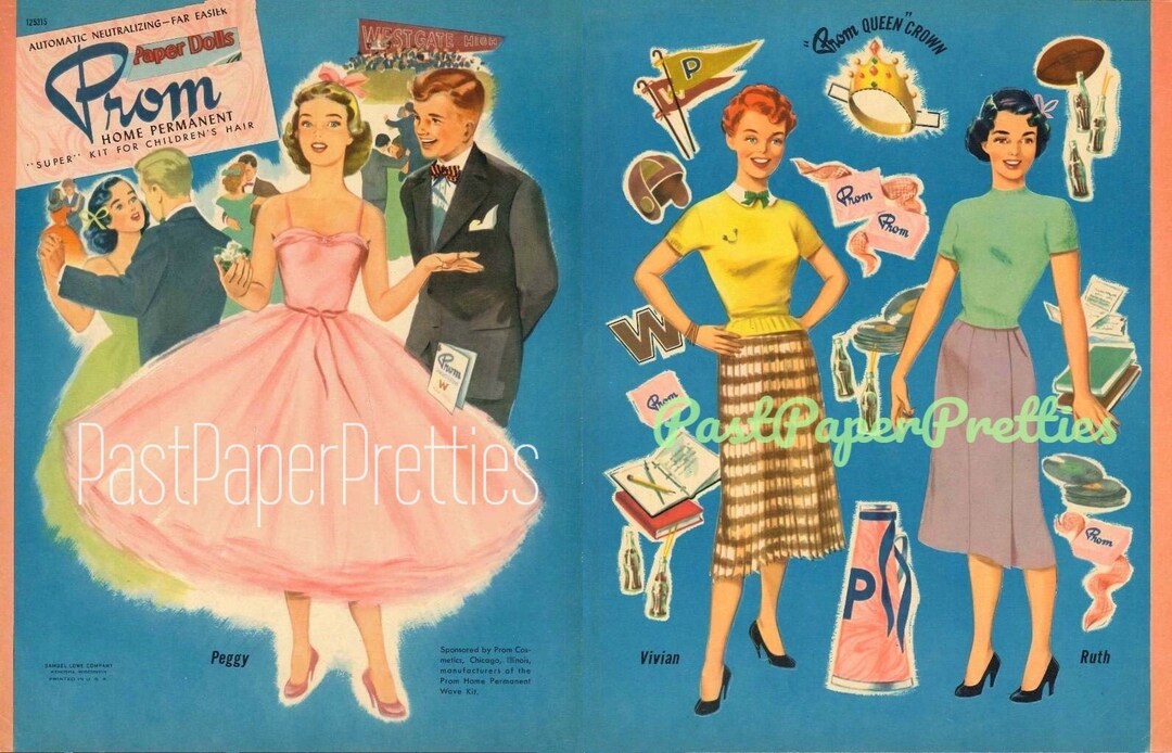 Vintage Prom Paper Dolls C. 1952 Printable PDF Instant Digital Download ...