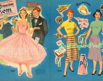 Retro 1956 Paper Dolls Pink Prom Twins Instant Download - Etsy