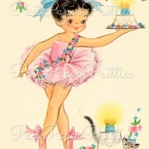 Vintage Printable Little Girl Ballerina Birthday Card Collage & Single ...