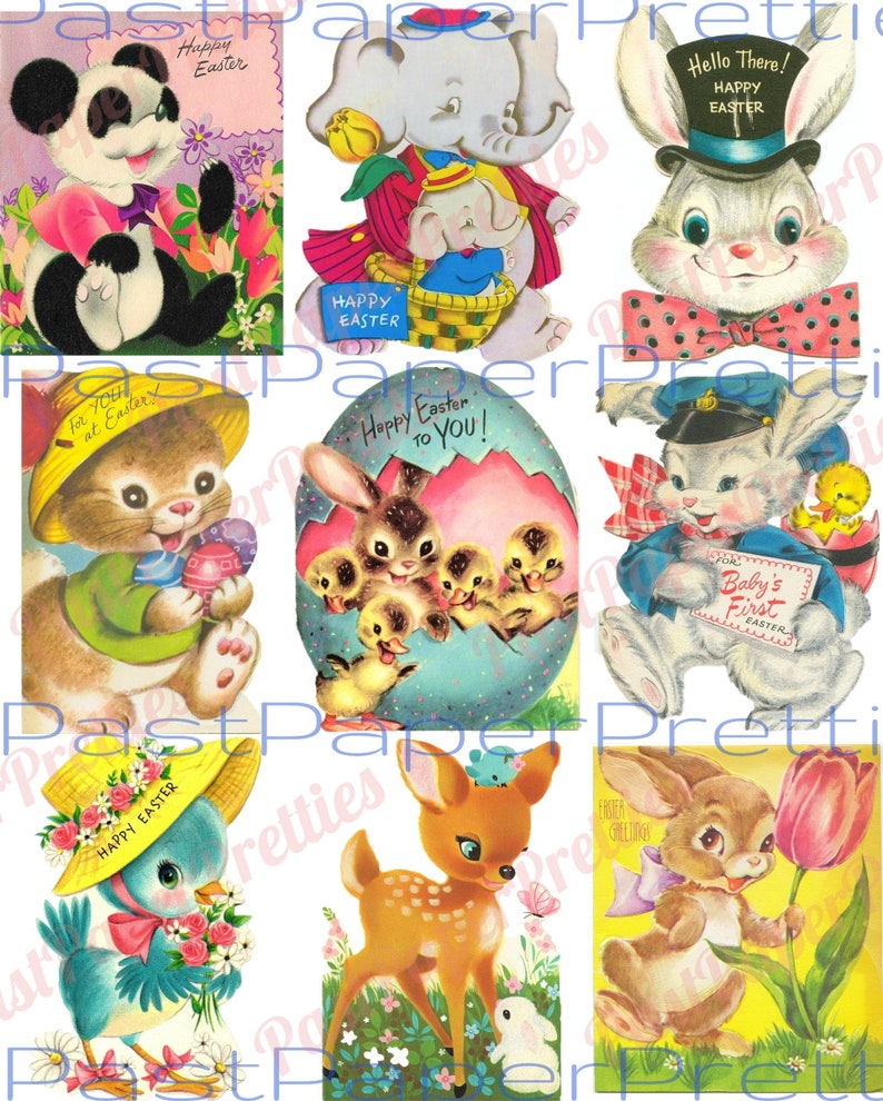 54 Vintage Printable Animal Easter Cards Cute Zoo Farm Bunnies - Etsy