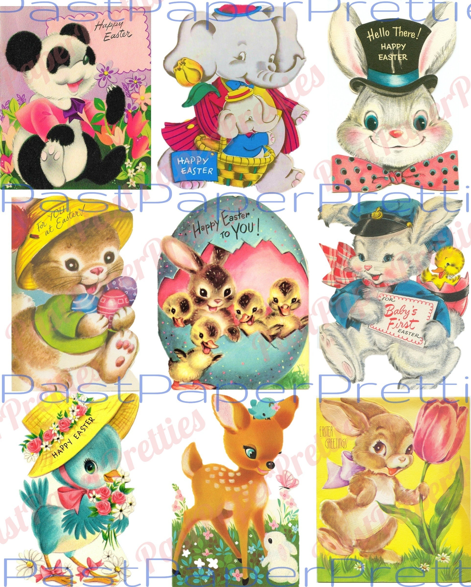 54 Vintage Printable Animal Easter Cards Cute Bunnies Lambs Chicks ...