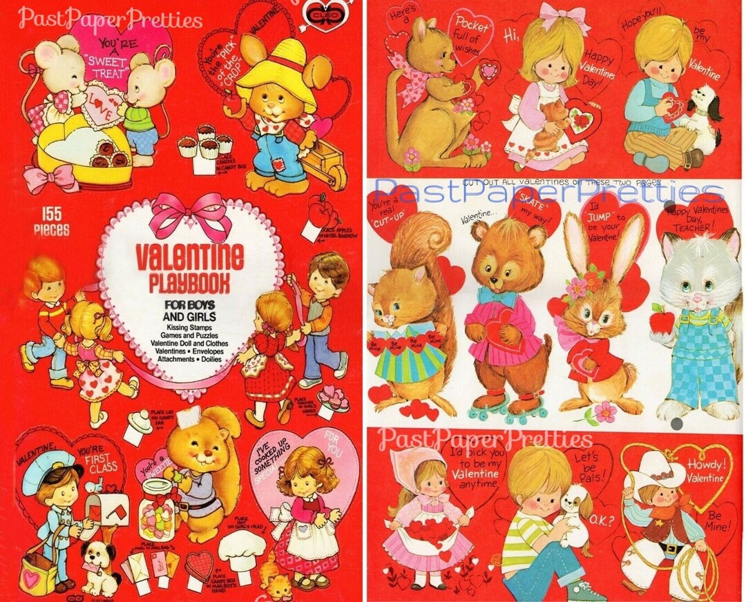 Vintage Printable Valentine Playbook Cut Out Cards Envelopes Seals ...