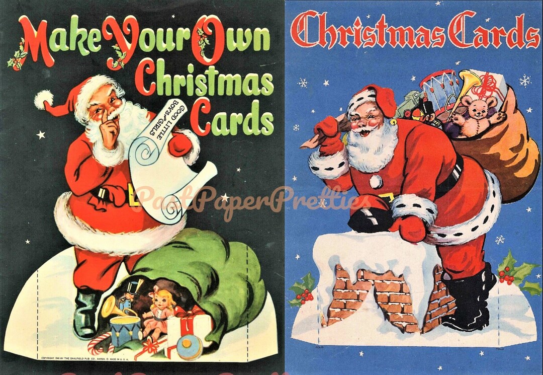 Vintage Printable Retro Christmas Cards Cut Outs 20 Designs PDF Instant ...
