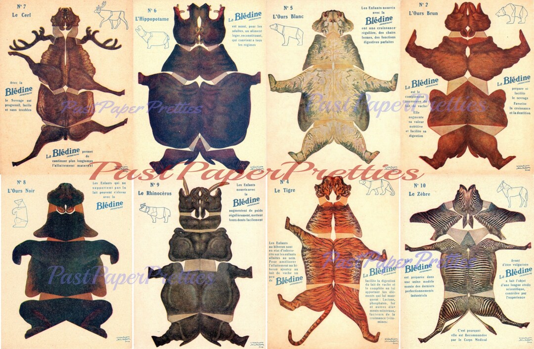 Vintage Wild Animals Paper Toy Models Printable Papercrafts Bear Zebra ...