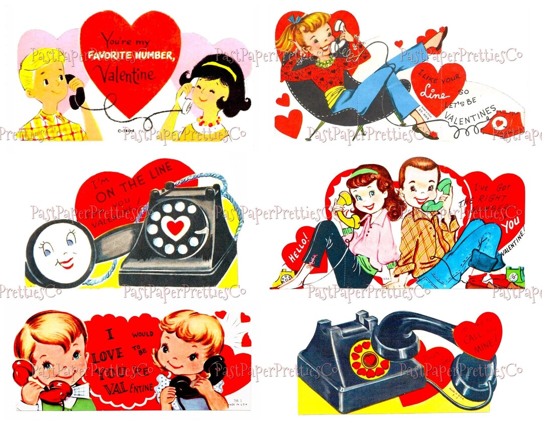 52 Vintage Printable Valentines Day Cards All Telephone Collage Sheets ...