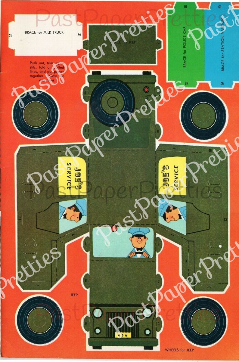 Vintage Printable Paper Trucks and Cars Punch Out Papercraft - Etsy
