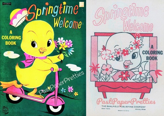 Vintage Printable Easter Coloring Book Springtime Welcome C. | Etsy