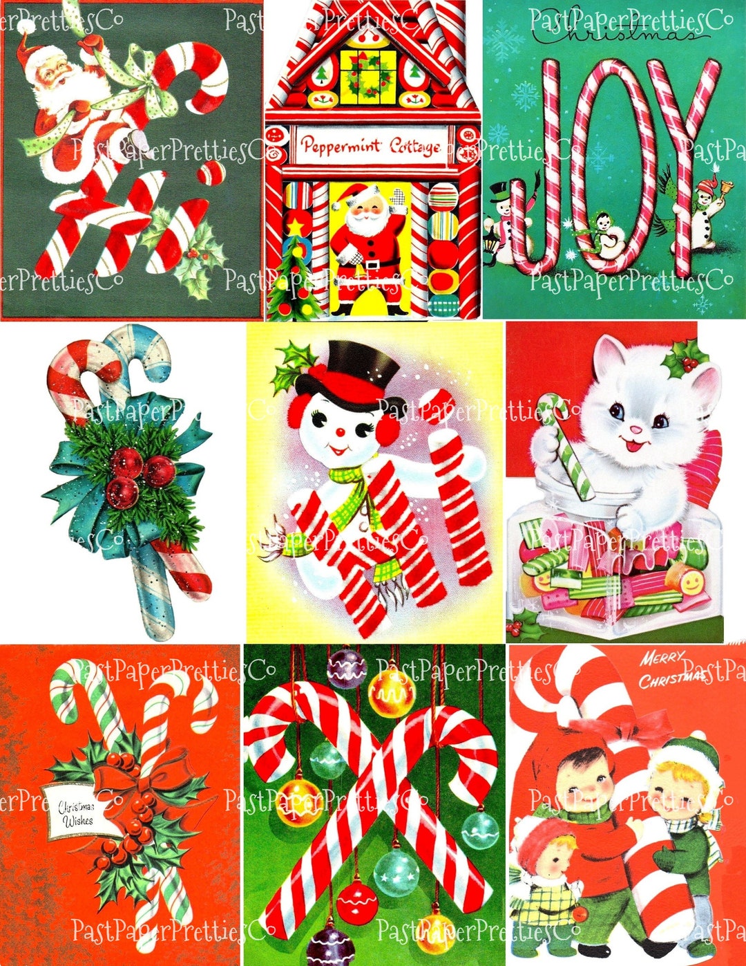 36 Vintage Printable Retro Christmas Candy Canes Jars Card Images 3 ...