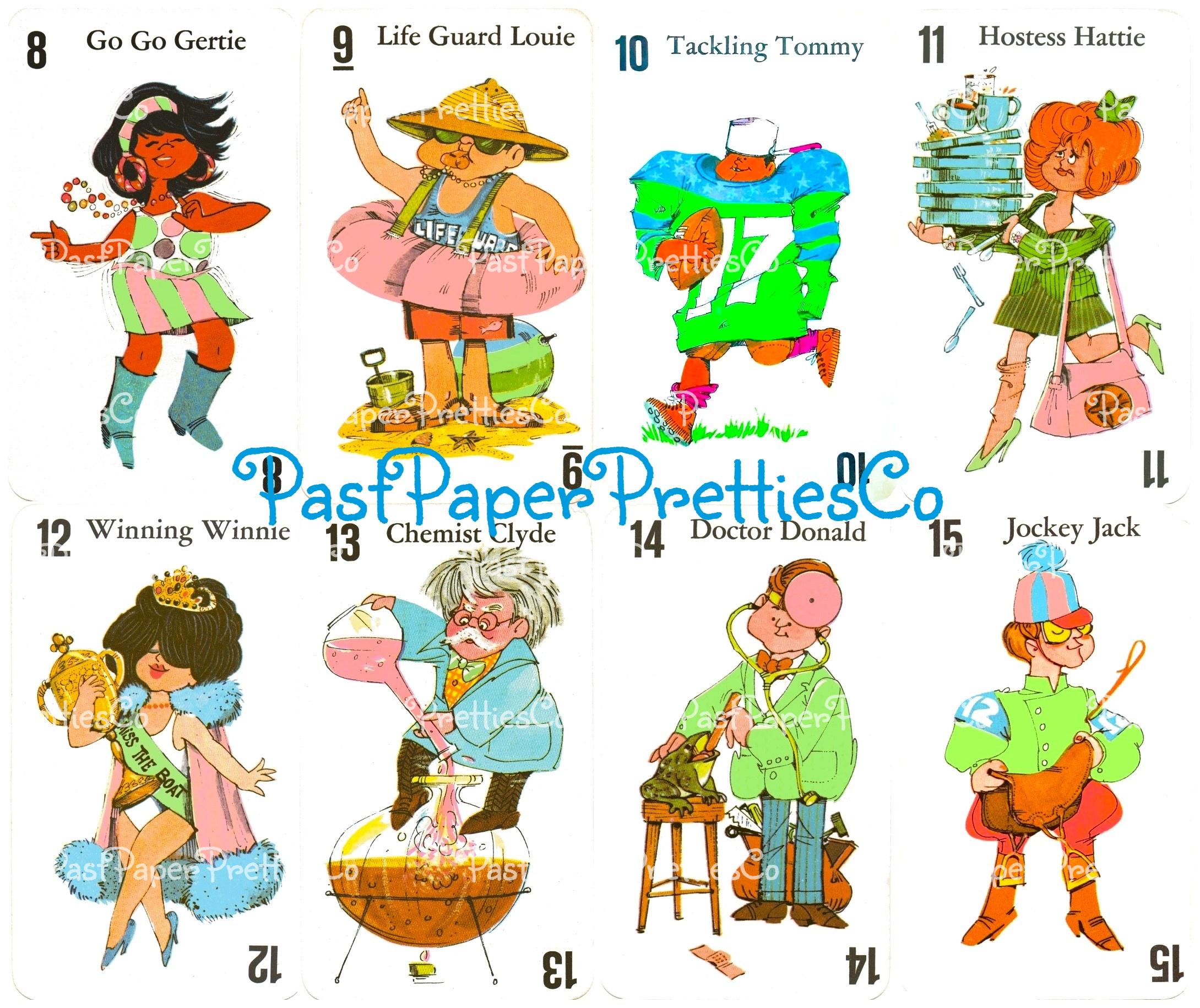 Vintage Printable Old Maid Playing Cards Cute Illustrations 1968 ...