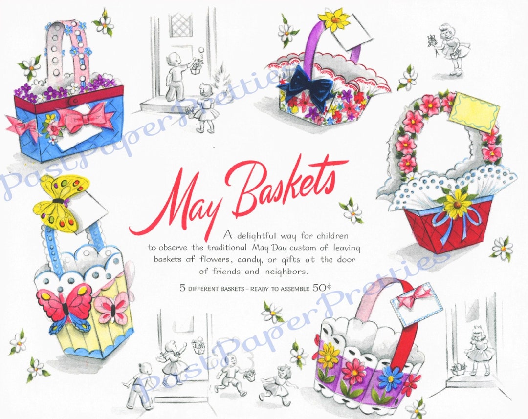 Vintage Printable May Day Easter Flower Baskets C. 1954 PDF Instant ...