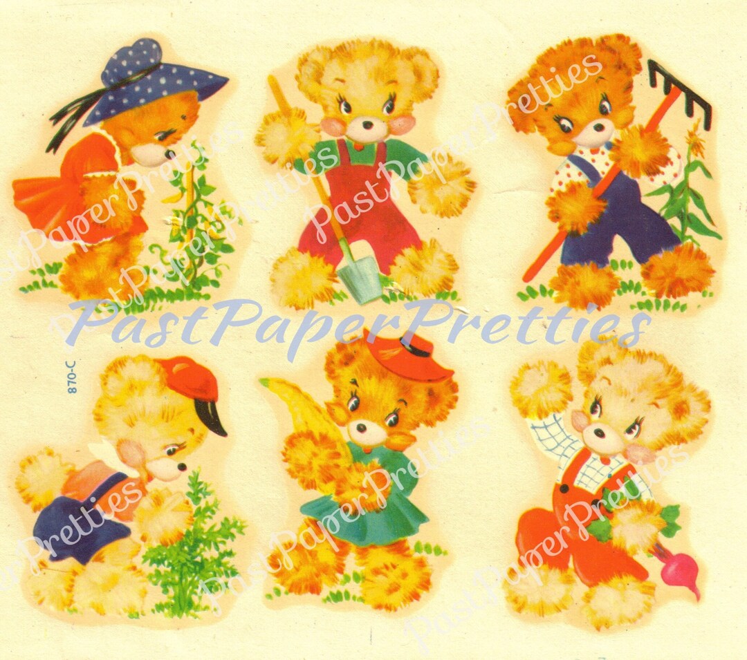 Vintage Retro Nursery Cute Country Bears Printable Decals Images ...