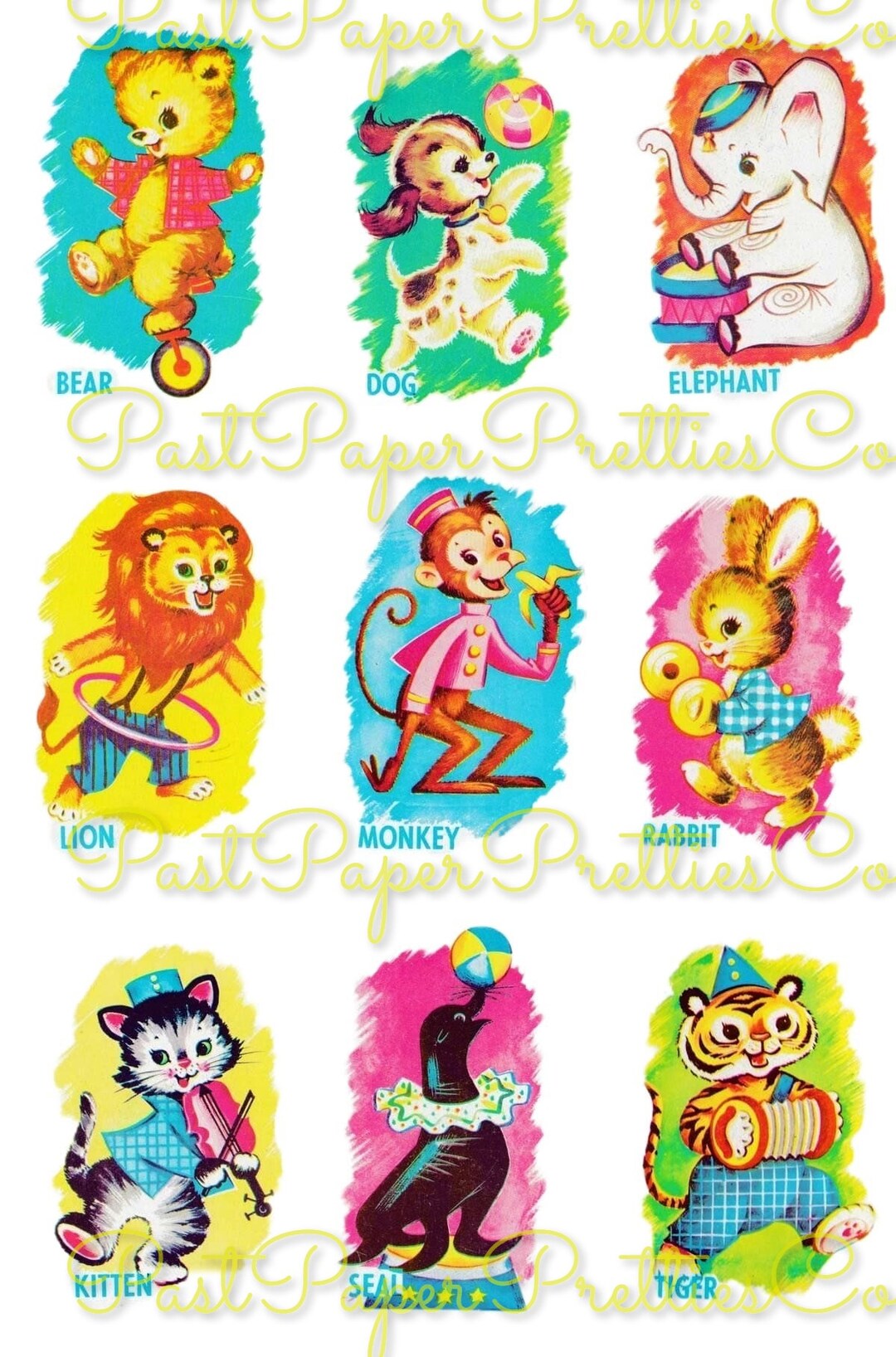 Vintage Retro Zoo Fun Animal Playing Cards or Nursery Decal Images ...