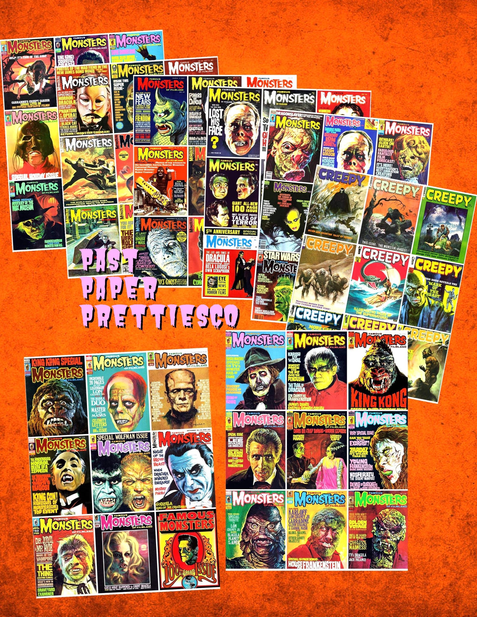 Vintage Retro Movie Monster Magazine Covers Collage Images Halloween ...