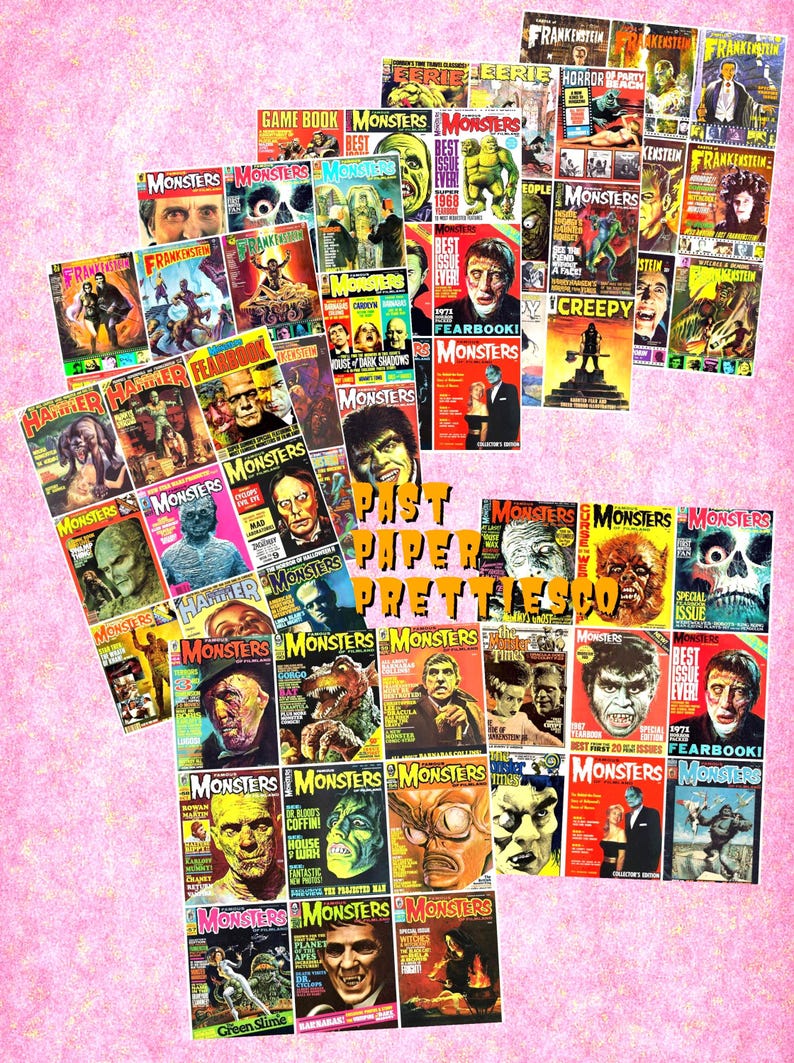 Vintage Retro Movie Monster Magazine Covers Collage Images Halloween ...