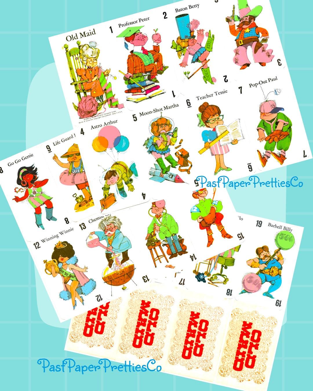 Vintage Printable Old Maid Playing Cards Cute Illustrations 1968 ...