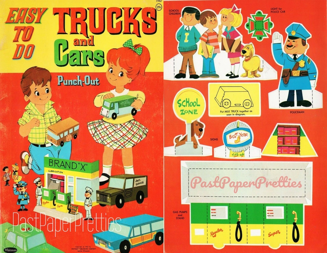 Vintage Printable Paper Trucks and Cars Punch Out Papercraft Toys 1963 ...
