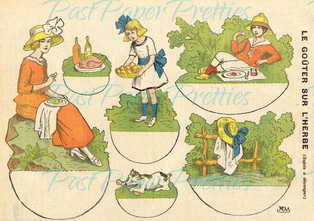 Vintage Victorian Picnic on the Grass Printable Paper Craft Scene PDF ...