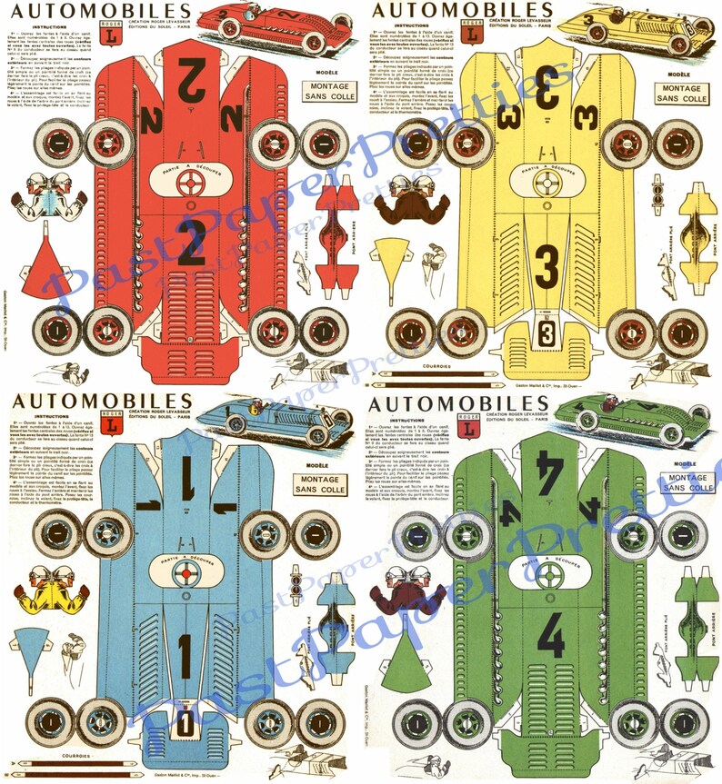 Vintage Paper Racing Cars Printable Papercraft Toy Models PDF - Etsy