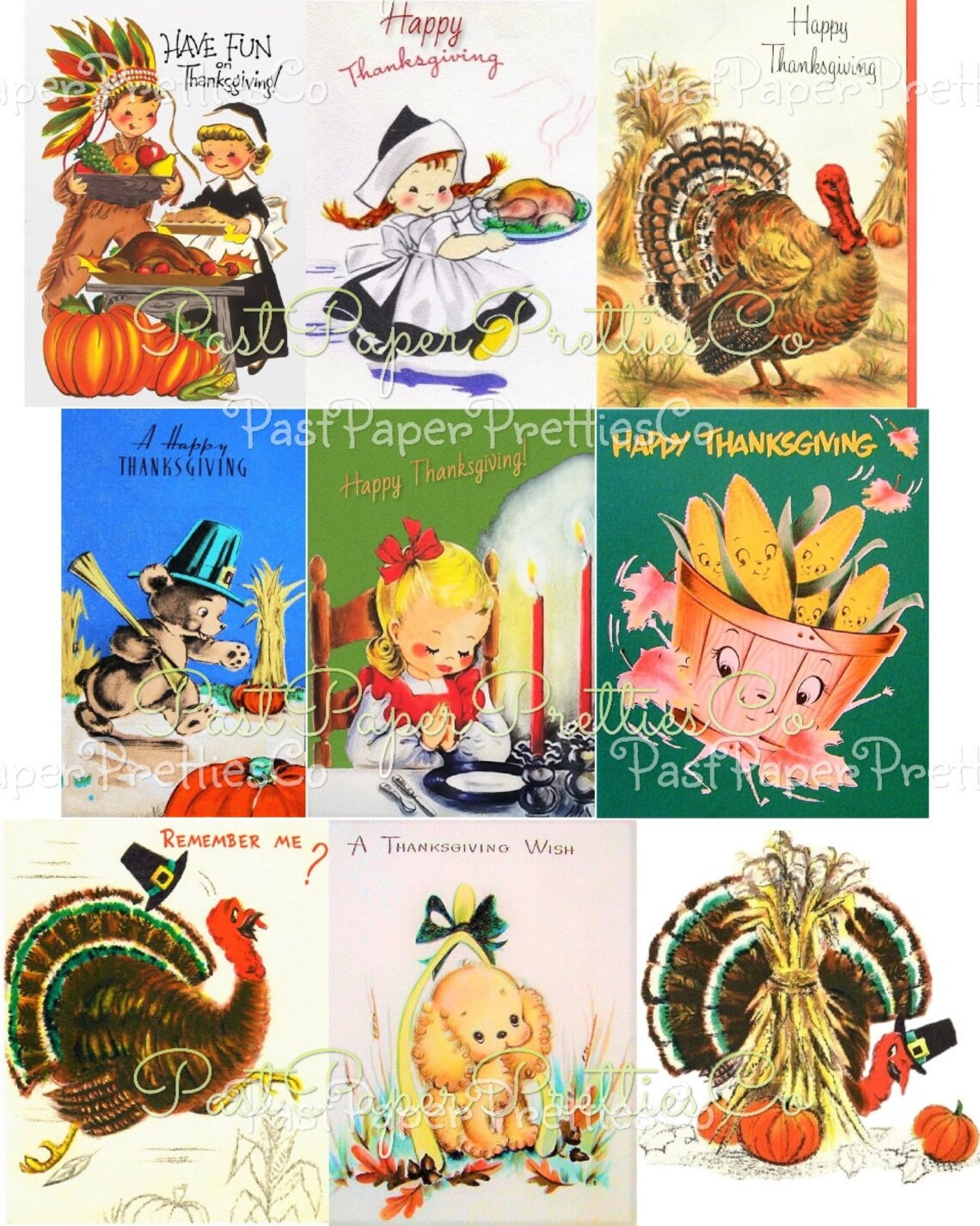 Vintage Printable Retro Thanksgiving Collage Sheets Cute - Etsy