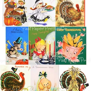 Vintage Printable Retro Thanksgiving Collage Sheets Cute Turkeys ...
