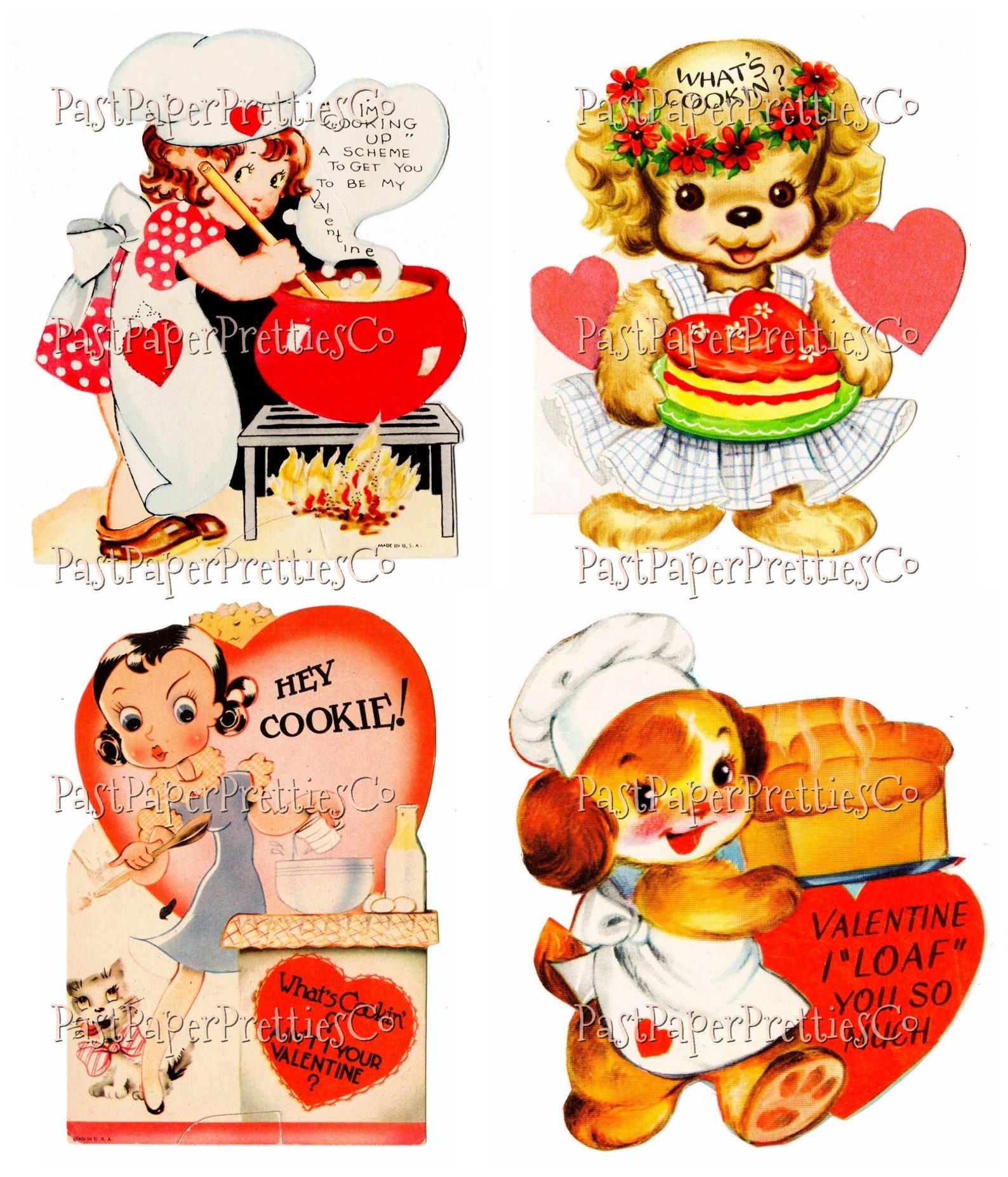 48 Vintage Cooking Valentines Day Cards Cute Chefs Bakers Baking ...