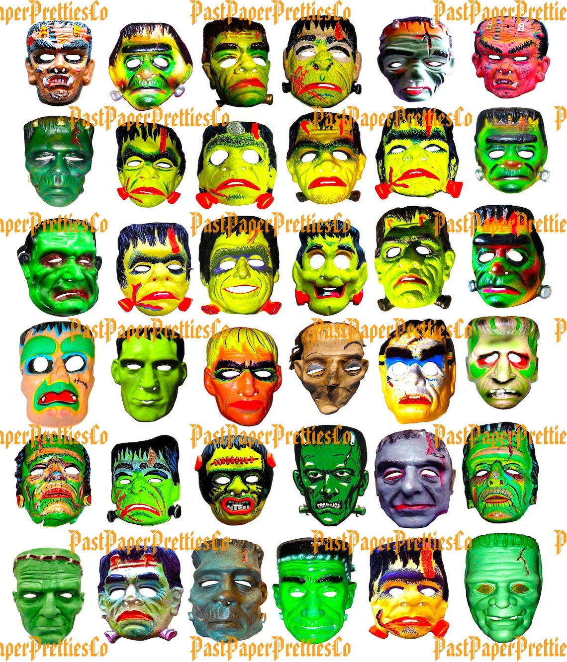 Vintage Printable Retro Halloween Costume Masks Collage Images PDF ...