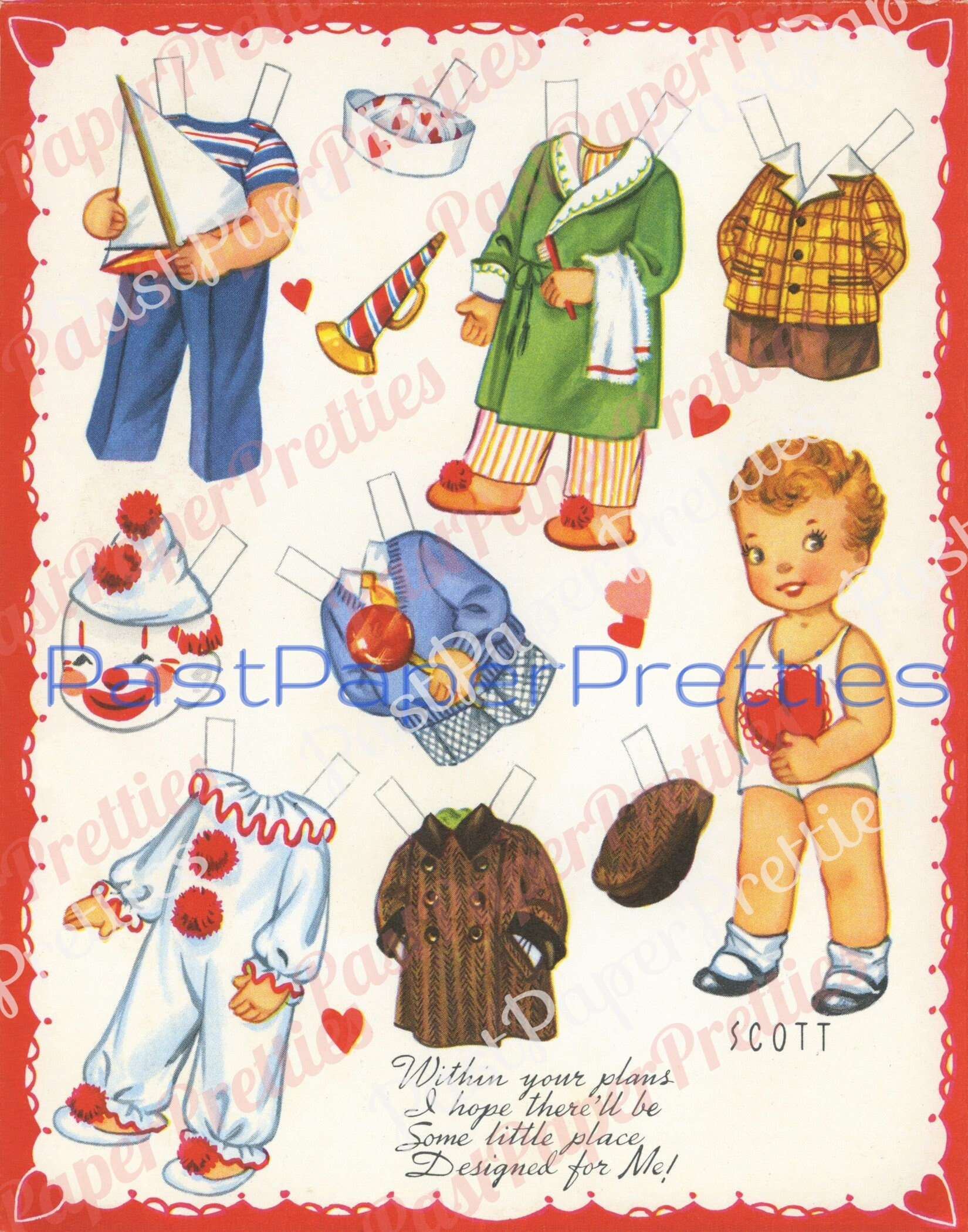 Vintage Printable Valentines Day Card Cute Cut Out Paper Dolls - Etsy