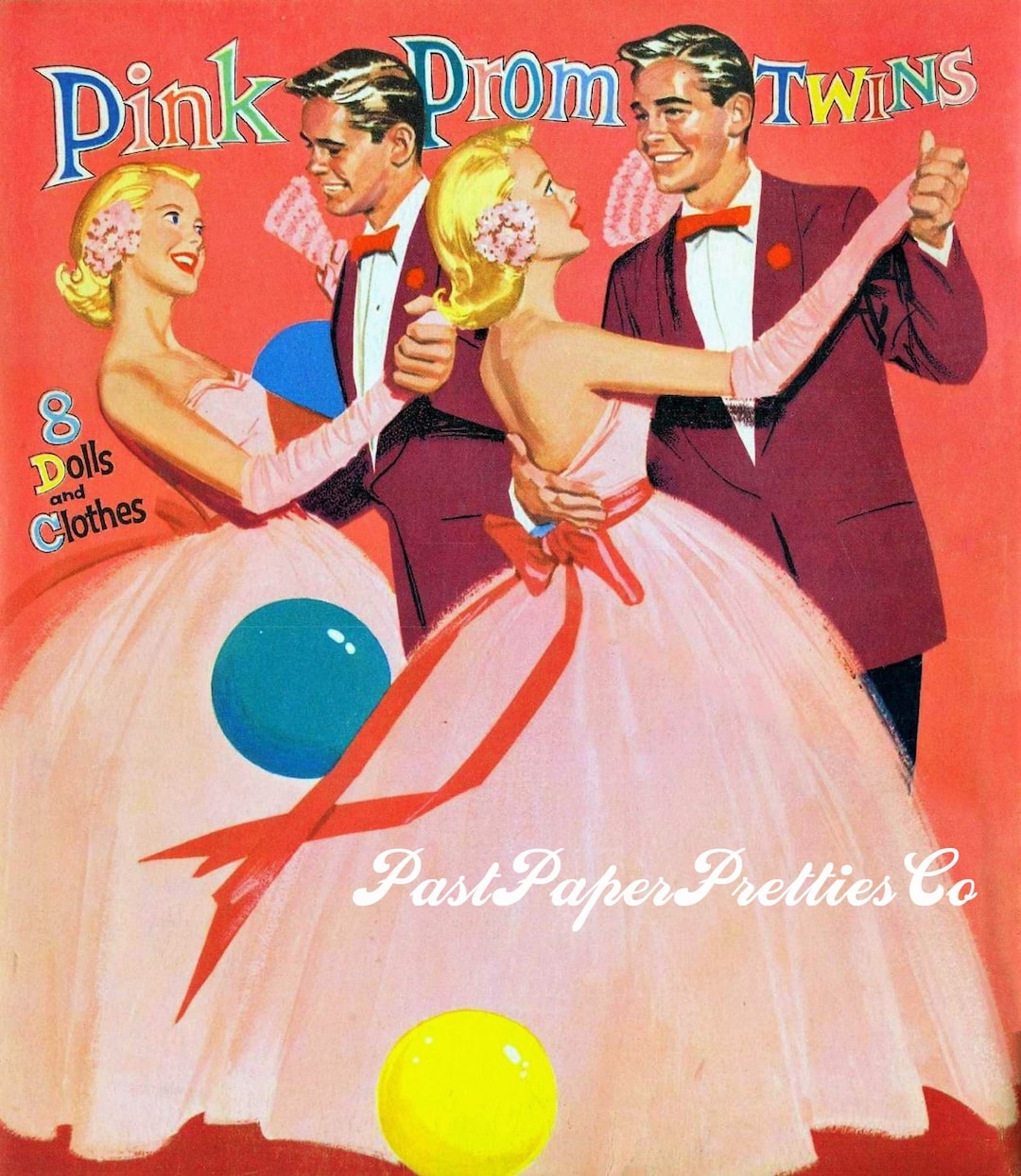 Vintage Paper Dolls Pink Prom Twins Girls 1956 Printable PDF Instant ...