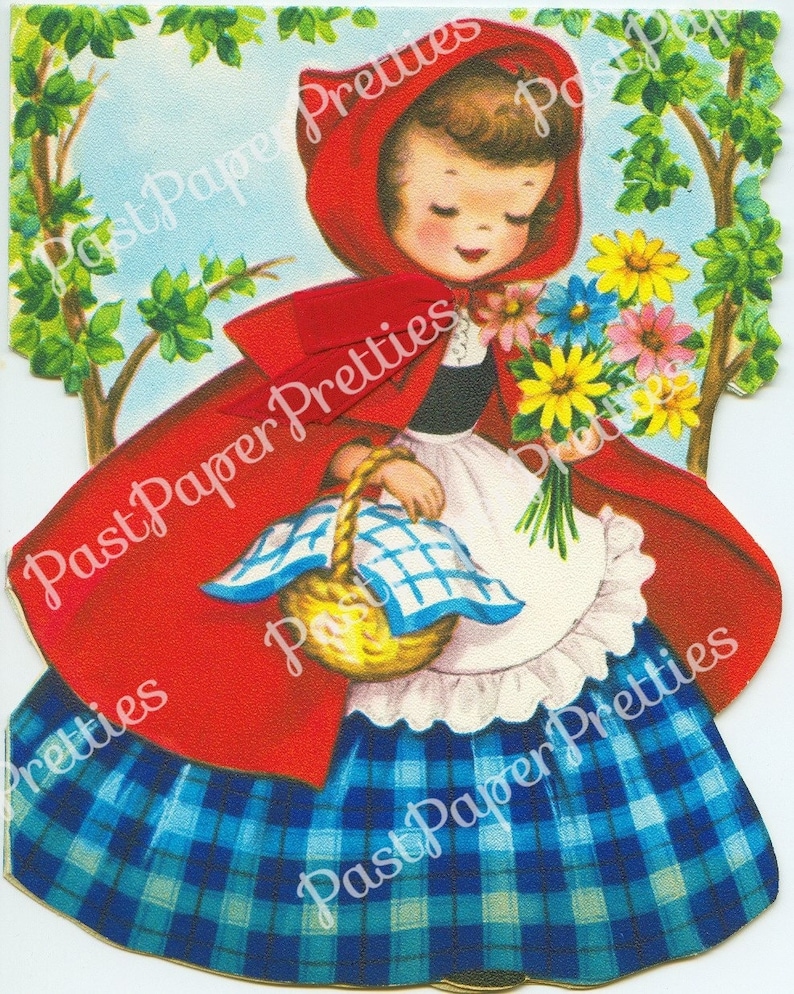 Vintage Printable Little Red Riding Hood Happy Birthday Greeting Card ...