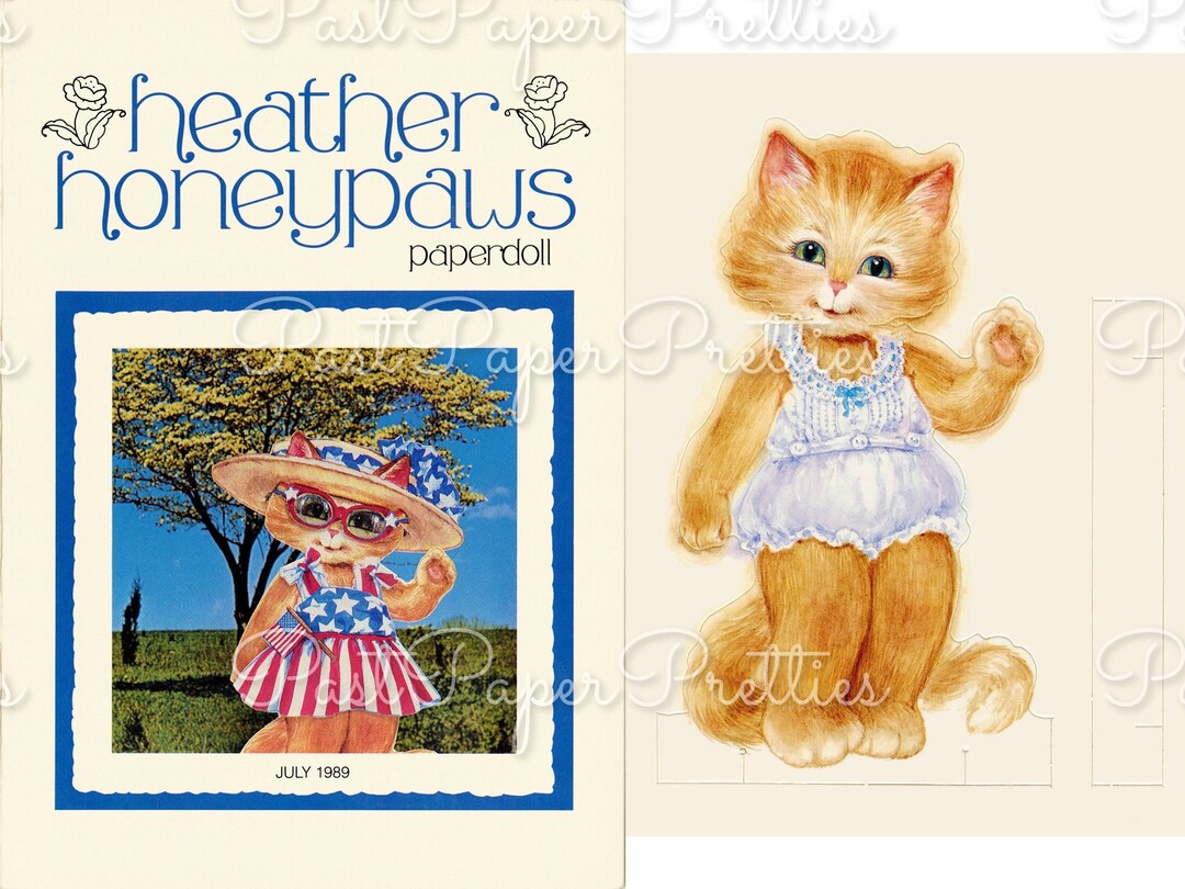 Vintage Paper Dolls Heather Honeypaws Cute Girl Kitty Cat and Holiday ...