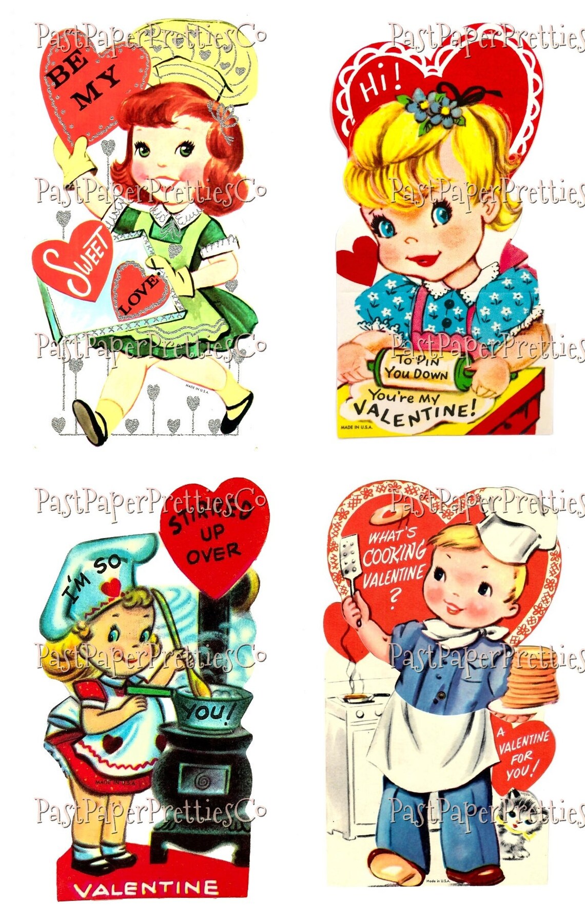 48 Vintage Cooking Valentines Day Cards Cute Chefs Bakers Baking ...
