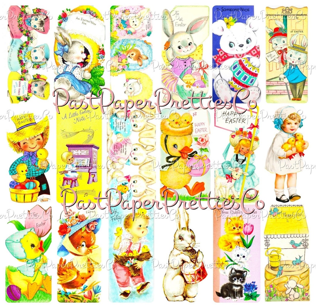Vintage Printable Easter Gift Tags Collage Sheet 18 Cute Mid Century ...